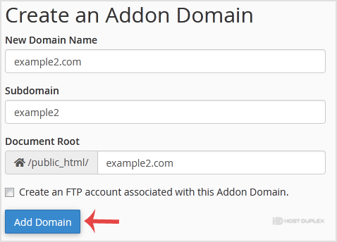 How to Create Addon Domains? - Host Duplex Knowledgebase