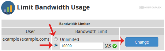 How To Limit Bandwidth Usage Of Cpanel User From Whm Host Duplex Knowledgebase 9660